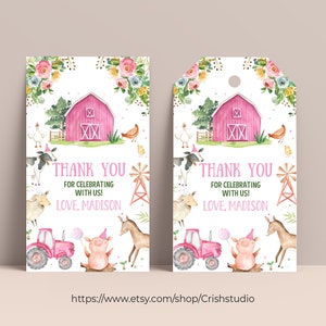 EDITABLE Birthday Favor Tags Farm Birthday Party Farm Party Decor Pink ...