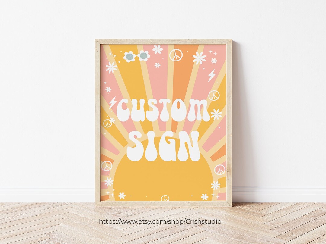 Groovy Birthday Custom Sign Two Groovy Party Sign Decorations Daisy ...