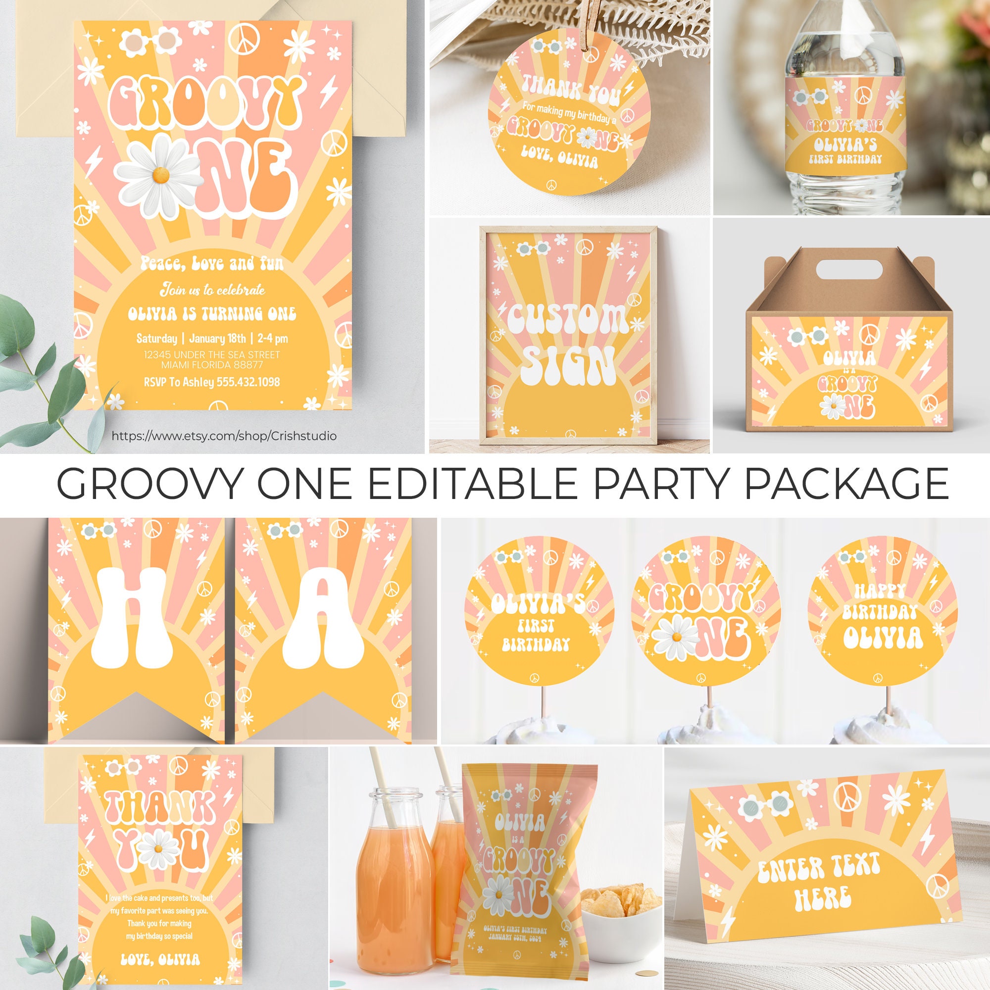 EDITABLE Groovy ONE Cupcake Toppers First Birthday Groovy Party ...