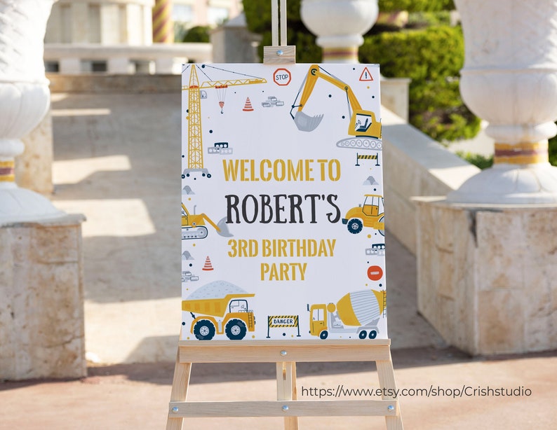 Editable Construction Welcome Sign Dump Truck Digger Excavator - Etsy