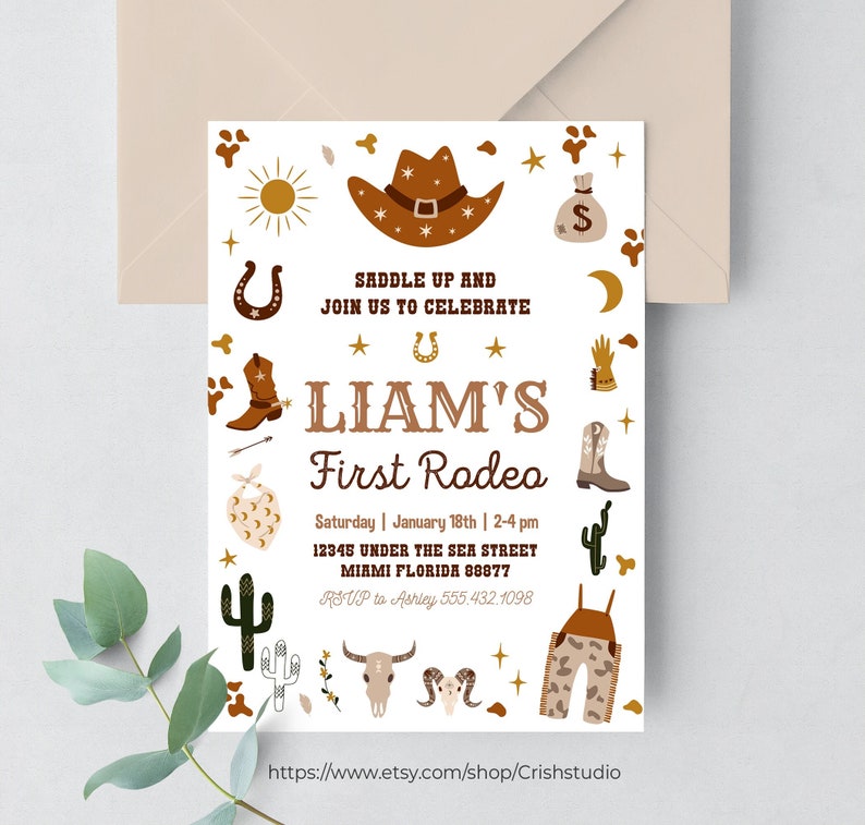 Editable My First Rodeo Invitation Cowboy Birthday Invite Wild West ...
