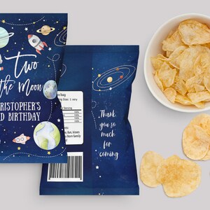 EDITABLE Two the Moon Chip Bag Template Birthday Chip Bag Custom Chip ...