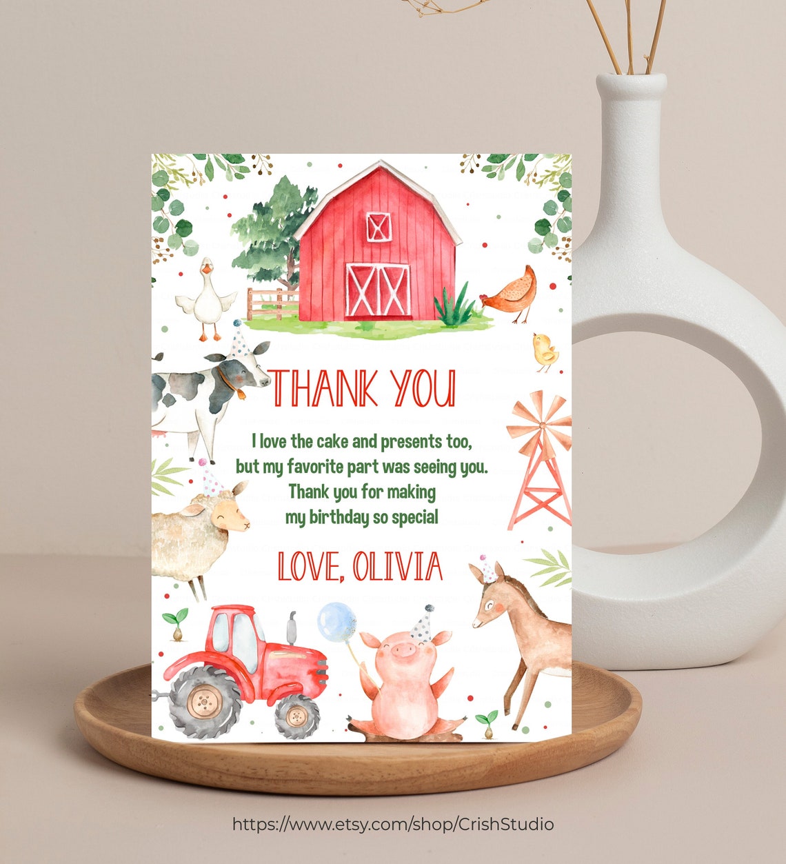 EDITABLE Farm Birthday Thank You Card Party Favors Greeting - Etsy Canada