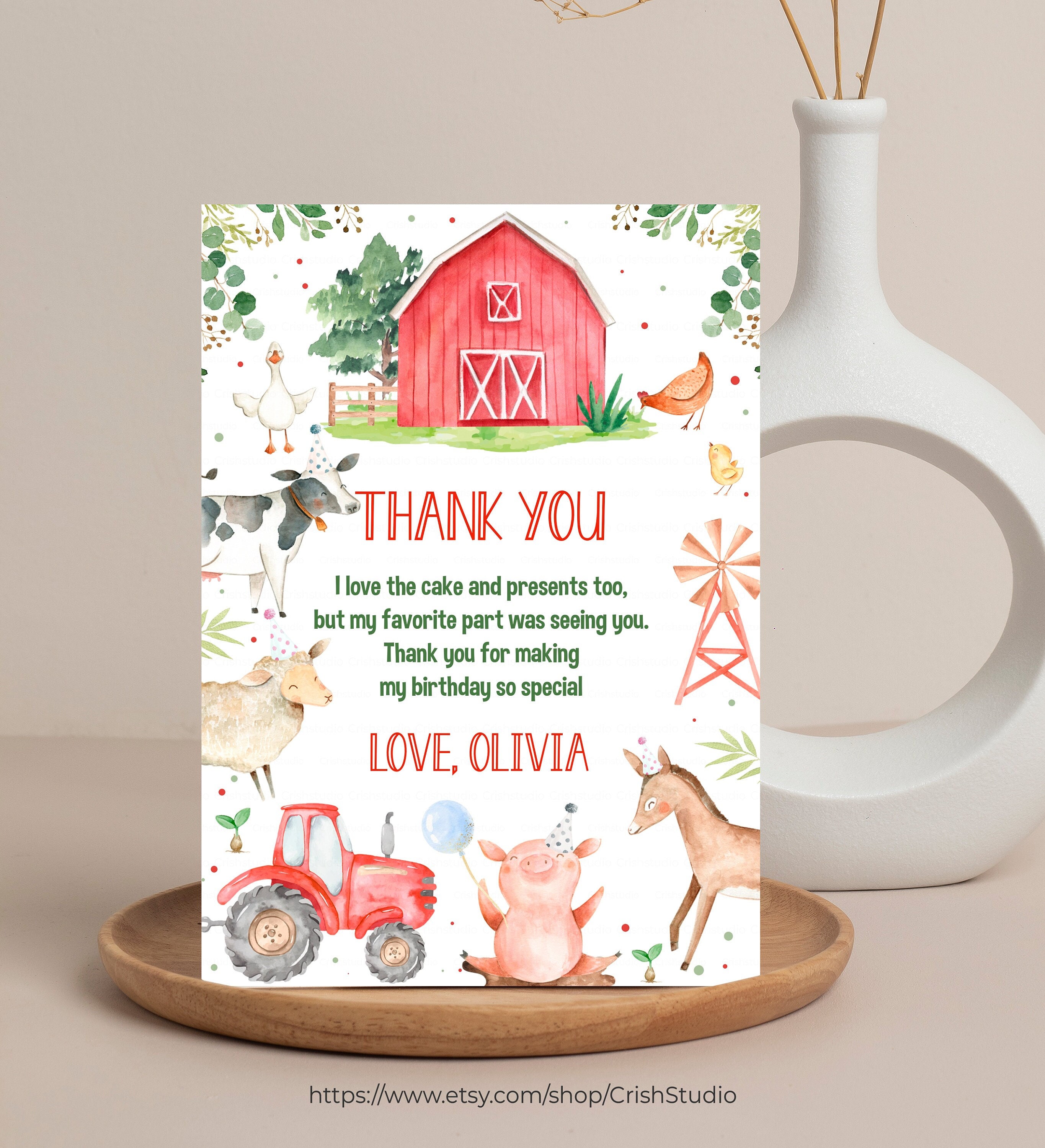 EDITABLE Farm Birthday Thank You Card Party Favors Greeting - Etsy