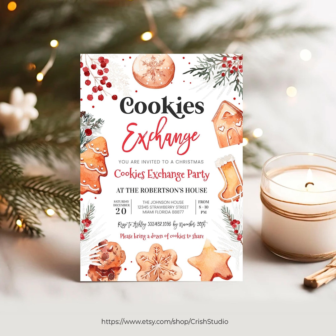 Editable Cookies Exchange Party Invitation, Christmas Party Invitation ...