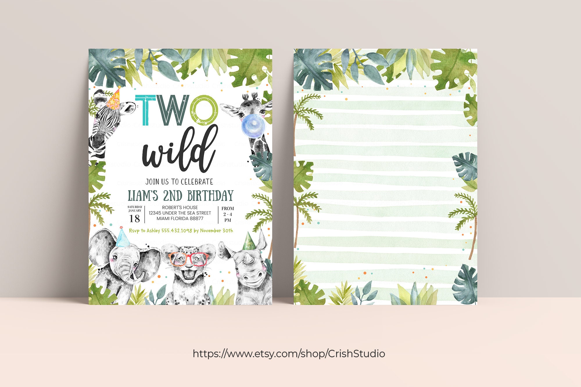 EDITABLE Two Wild Birthday Invitation Two Wild Invitation - Etsy