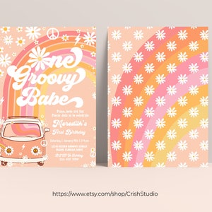 One Groovy Babe Birthday Invitation Hippie Van Editable Groovy One ...