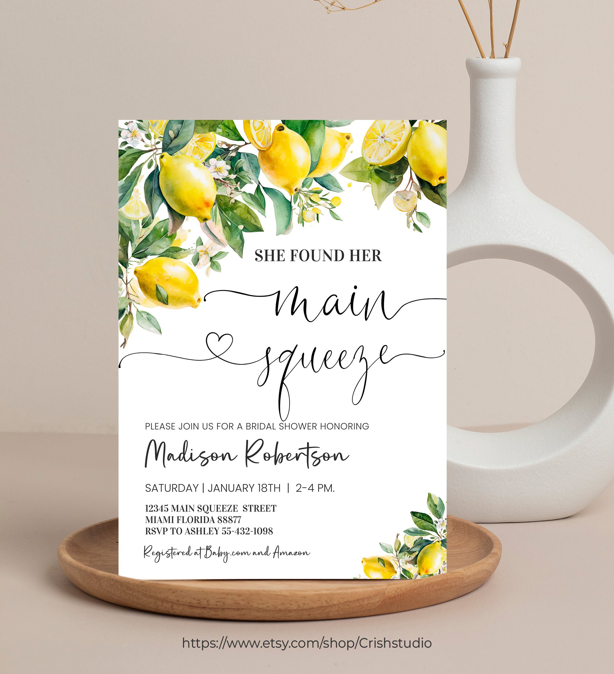 Editable She Found Her Main Squeeze Invite Rustic Lemon Bridal Shower ...