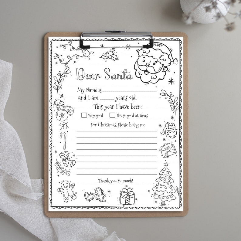 Letter to Santa Printable Coloring Letter to Santa Easy to - Etsy