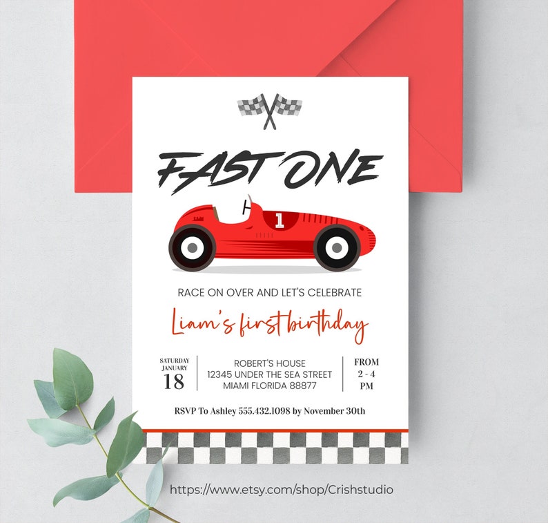 Editable Fast ONE Birthday Invitation Race Car 1st Birthday - Etsy