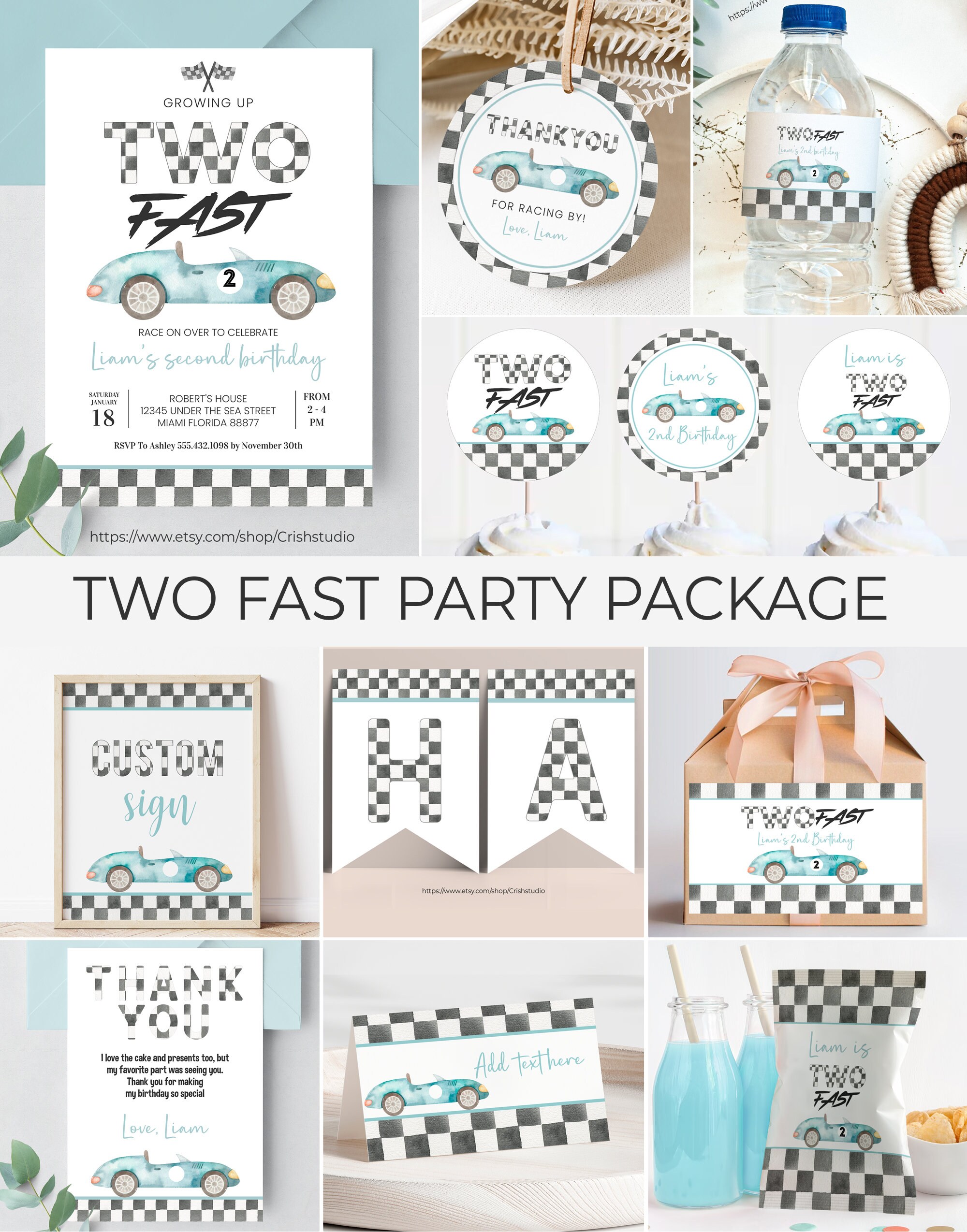 Editable TWO Fast Birthday Favor Tags Race Car 2nd Birthday Thank You ...