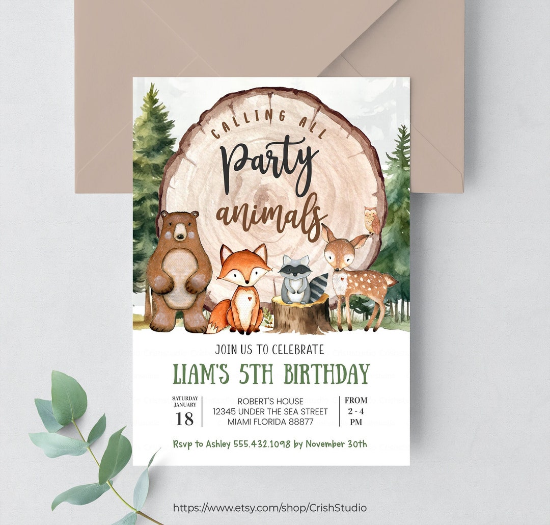EDITABLE Woodland Invitation Woodland Animals Woodland Party Forest ...
