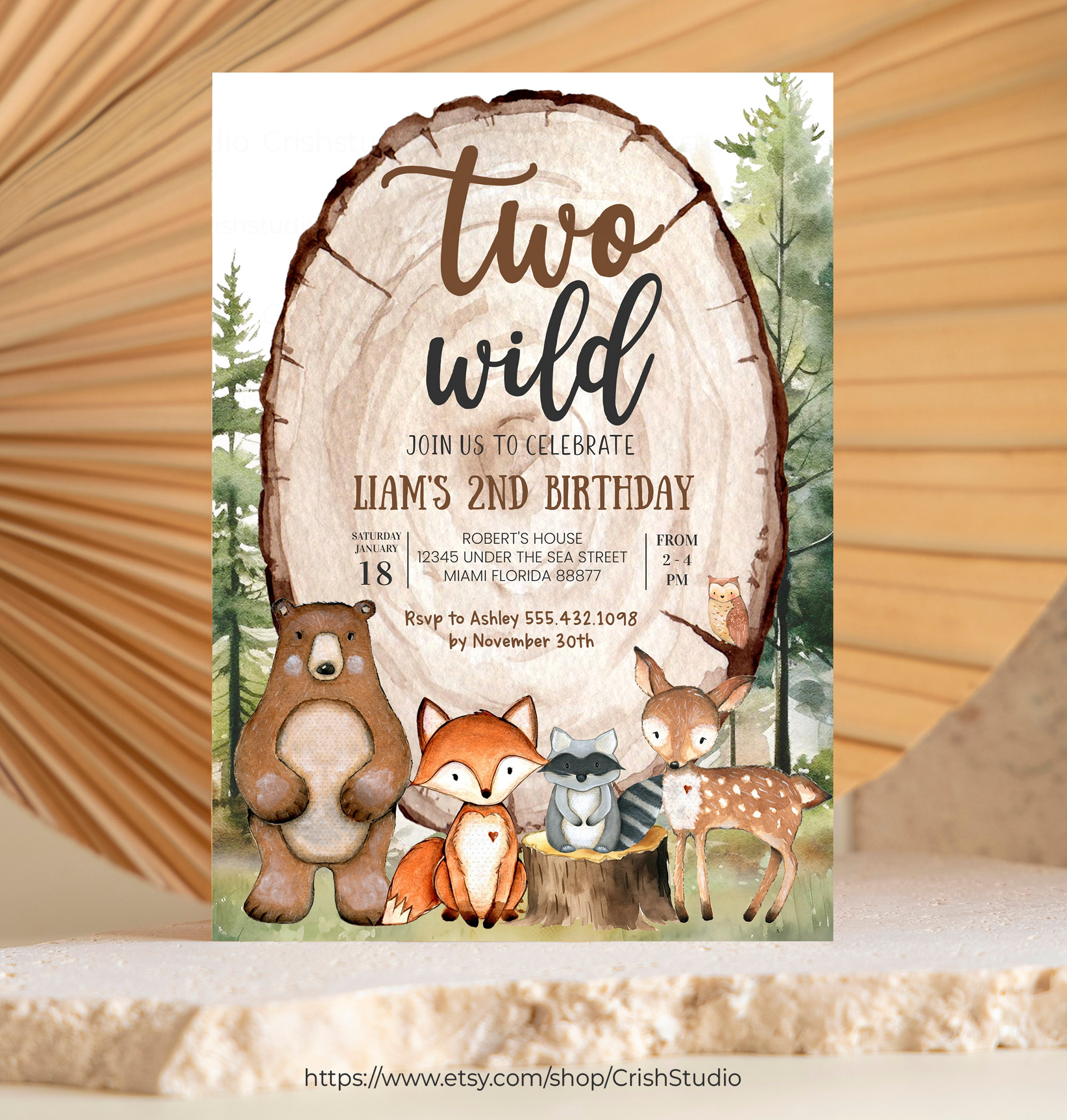 EDITABLE Two Wild Birthday Invitation Woodland Invitation - Etsy