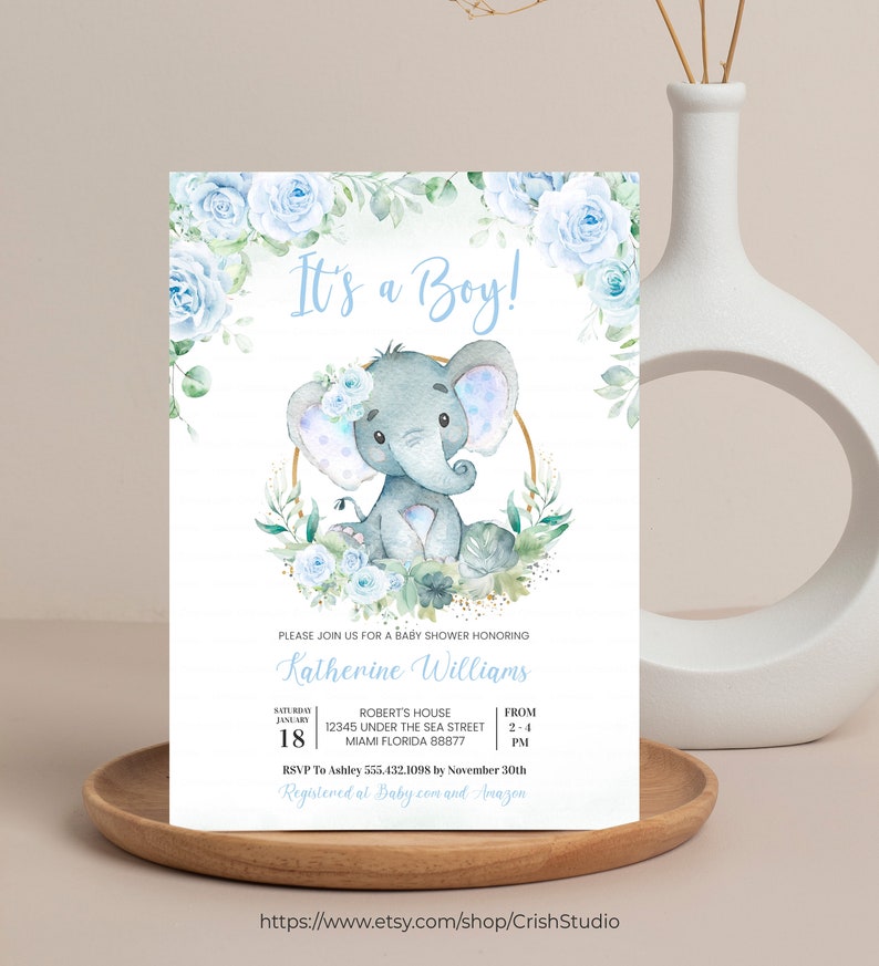 EDITABLE It's a Boy Elephant Baby Shower Invitation Boy - Etsy