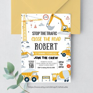 Editable Construction Welcome Sign Dump Truck Digger Excavator ...