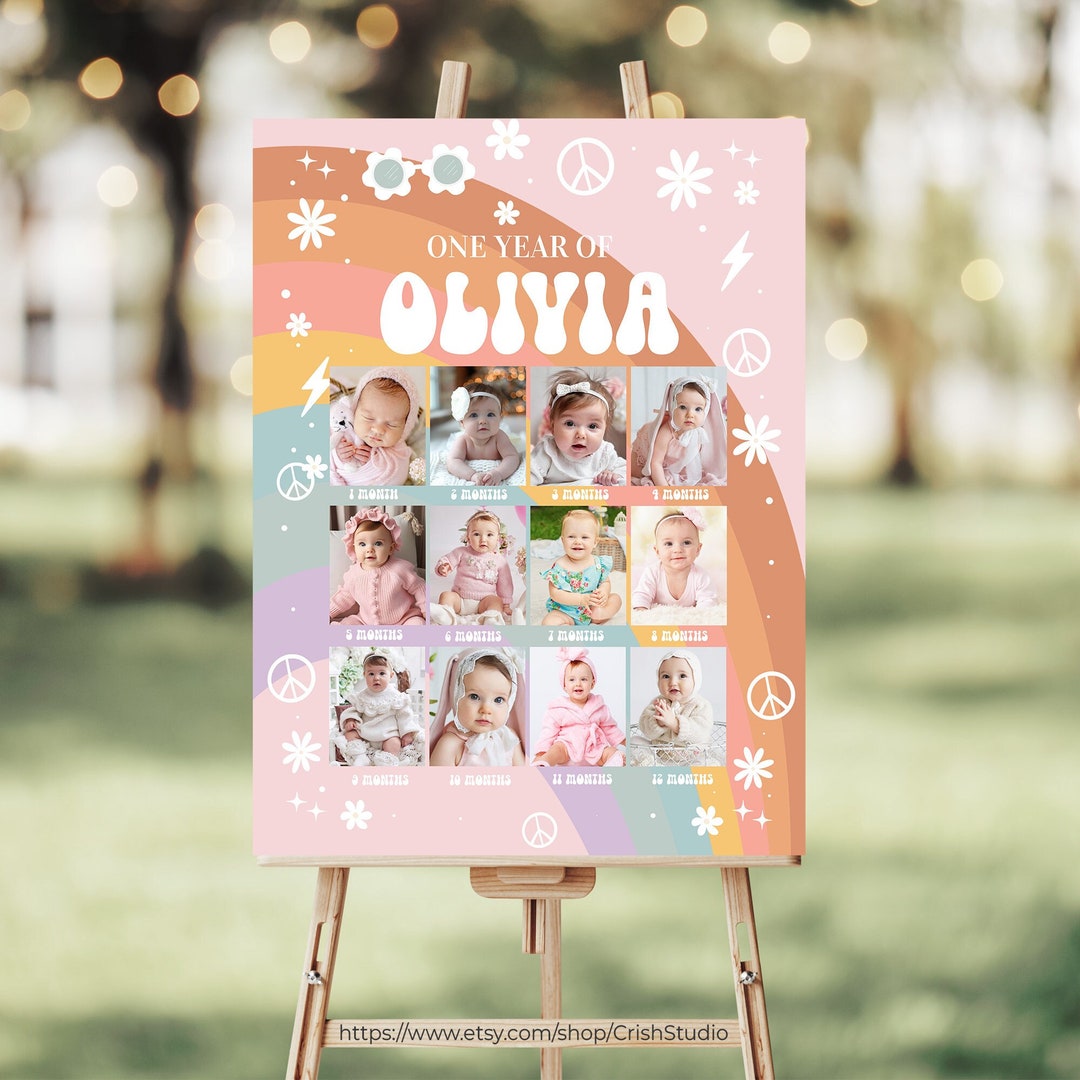 EDITABLE Groovy ONE Birthday Miletone Photo Poster First Birthday ...