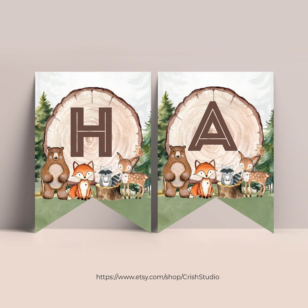 EDITABLE Wild One Birthday Banner Woodland Animals Wild One Woodland ...