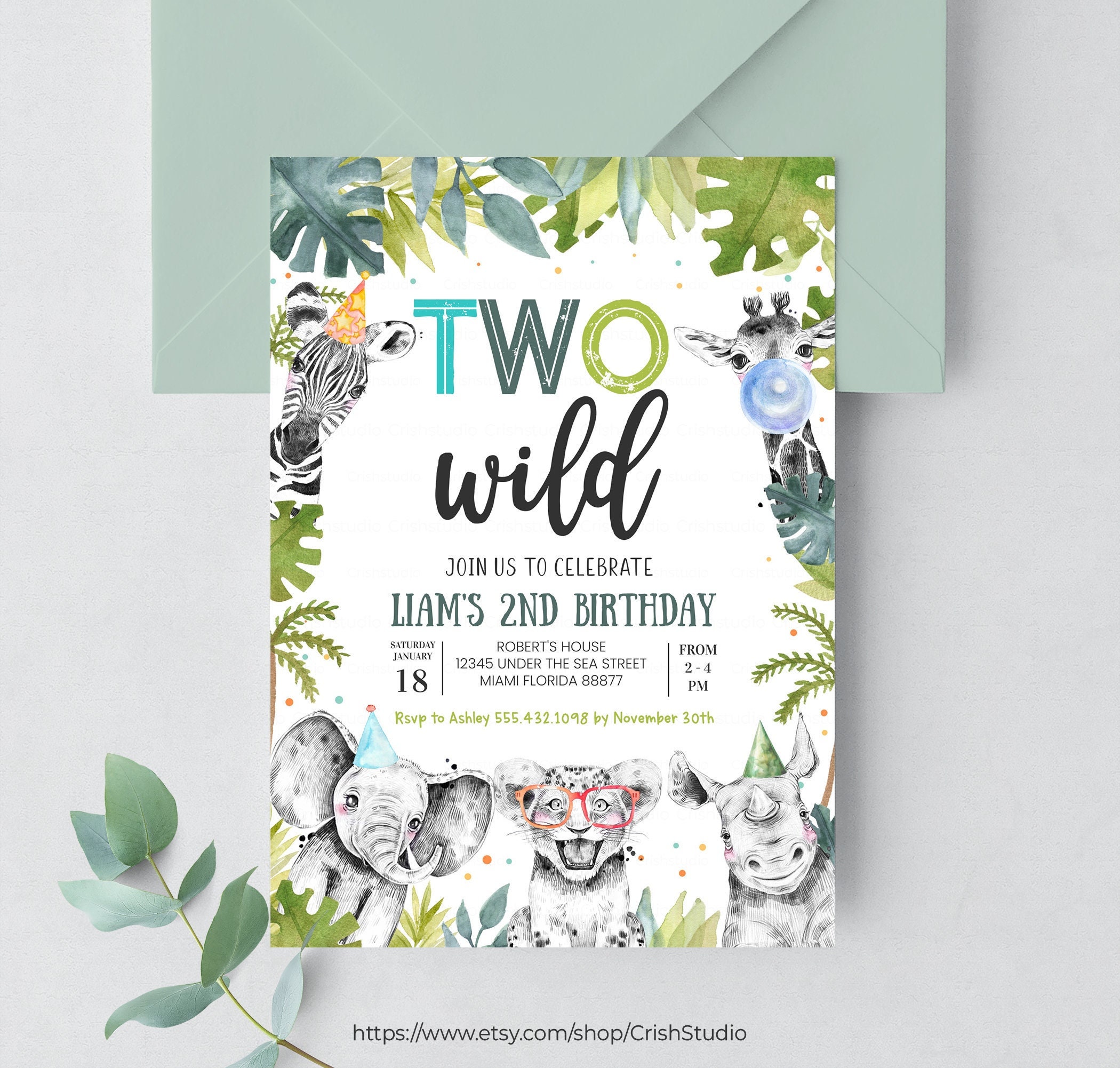EDITABLE Two Wild Birthday Invitation Two Wild Invitation - Etsy