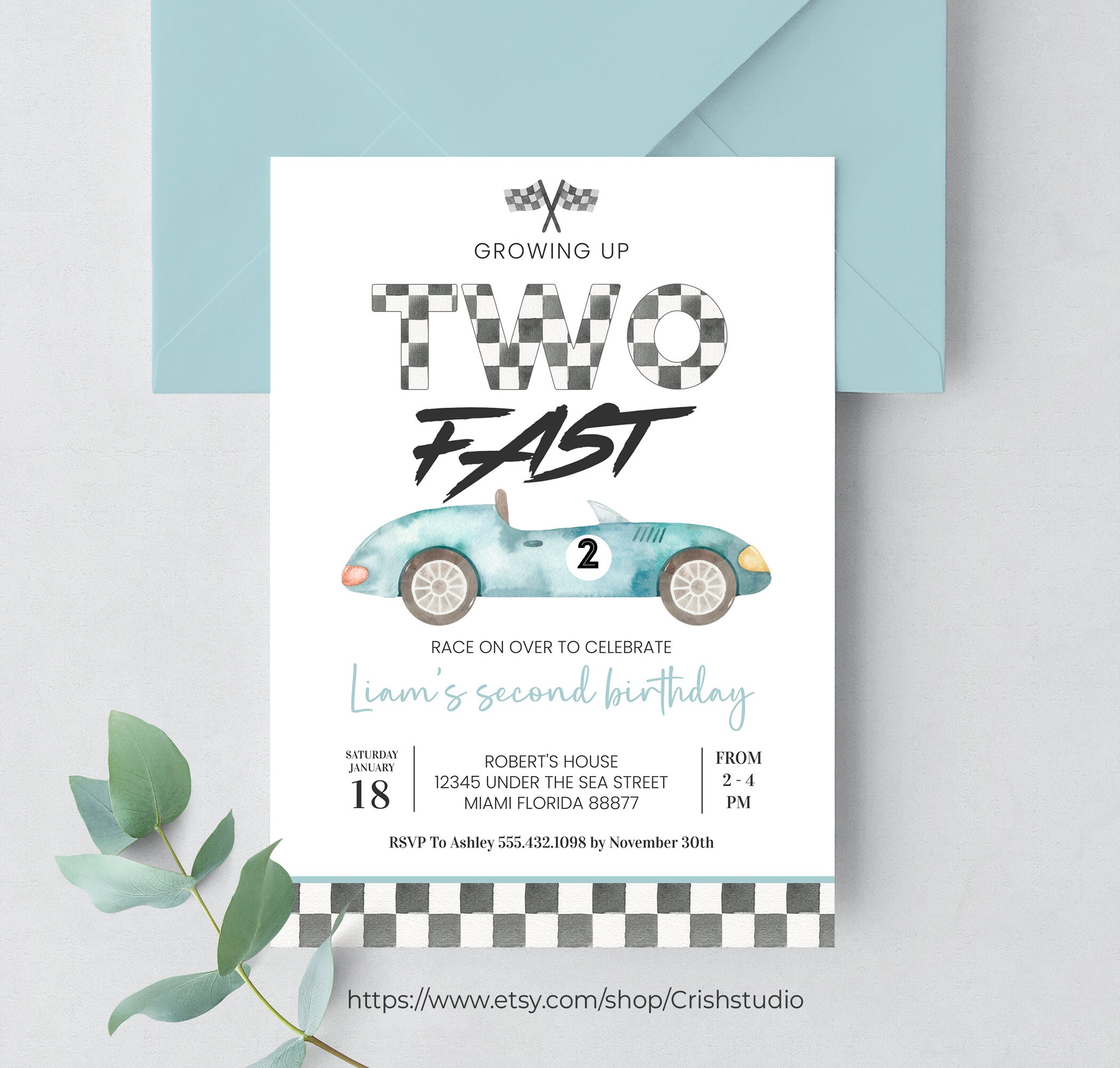 Editable TWO Fast Birthday Thank You Card Racecar 2nd Birthday Note Car ...