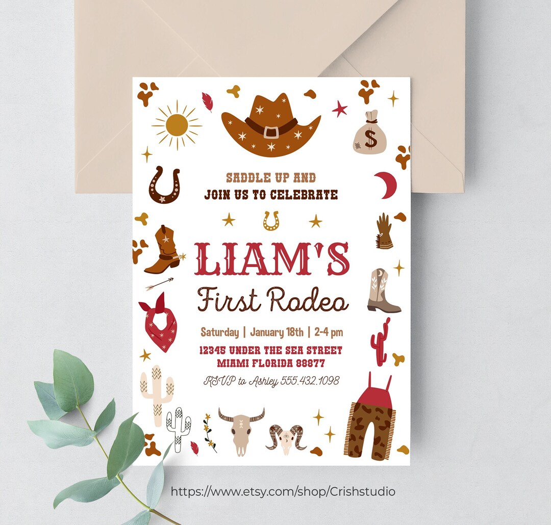 Editable My First Rodeo Invitation Cowboy Birthday Invite Wild West ...