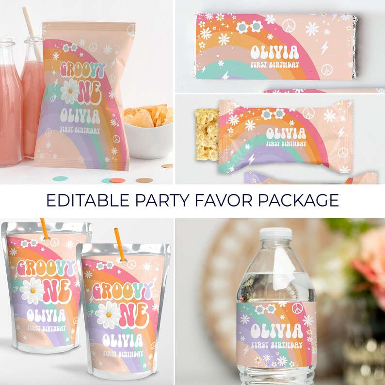 EDITABLE Groovy ONE Juice Label First Birthday Groovy Party Juice Pouch ...