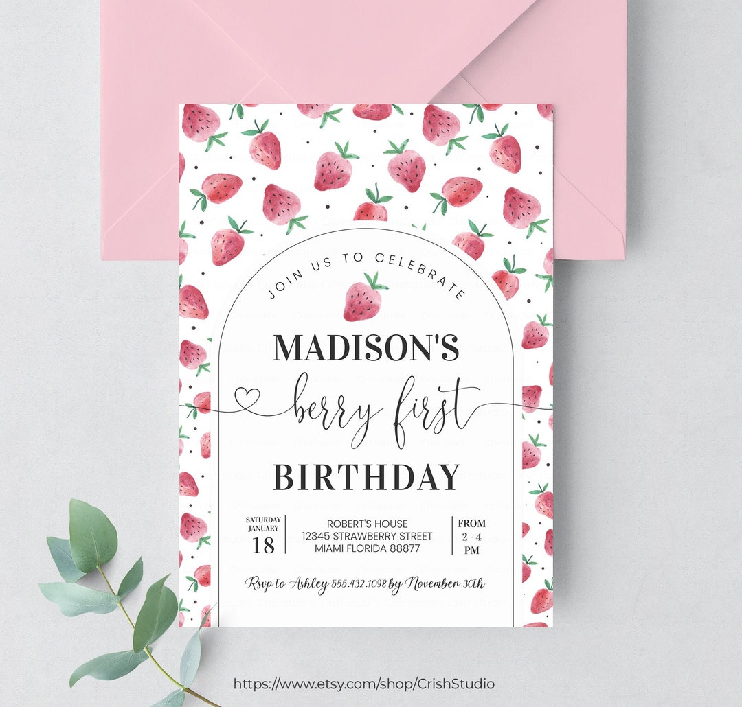 EDITABLE Berry First Birthday Invitation Strawberry Invitation ...