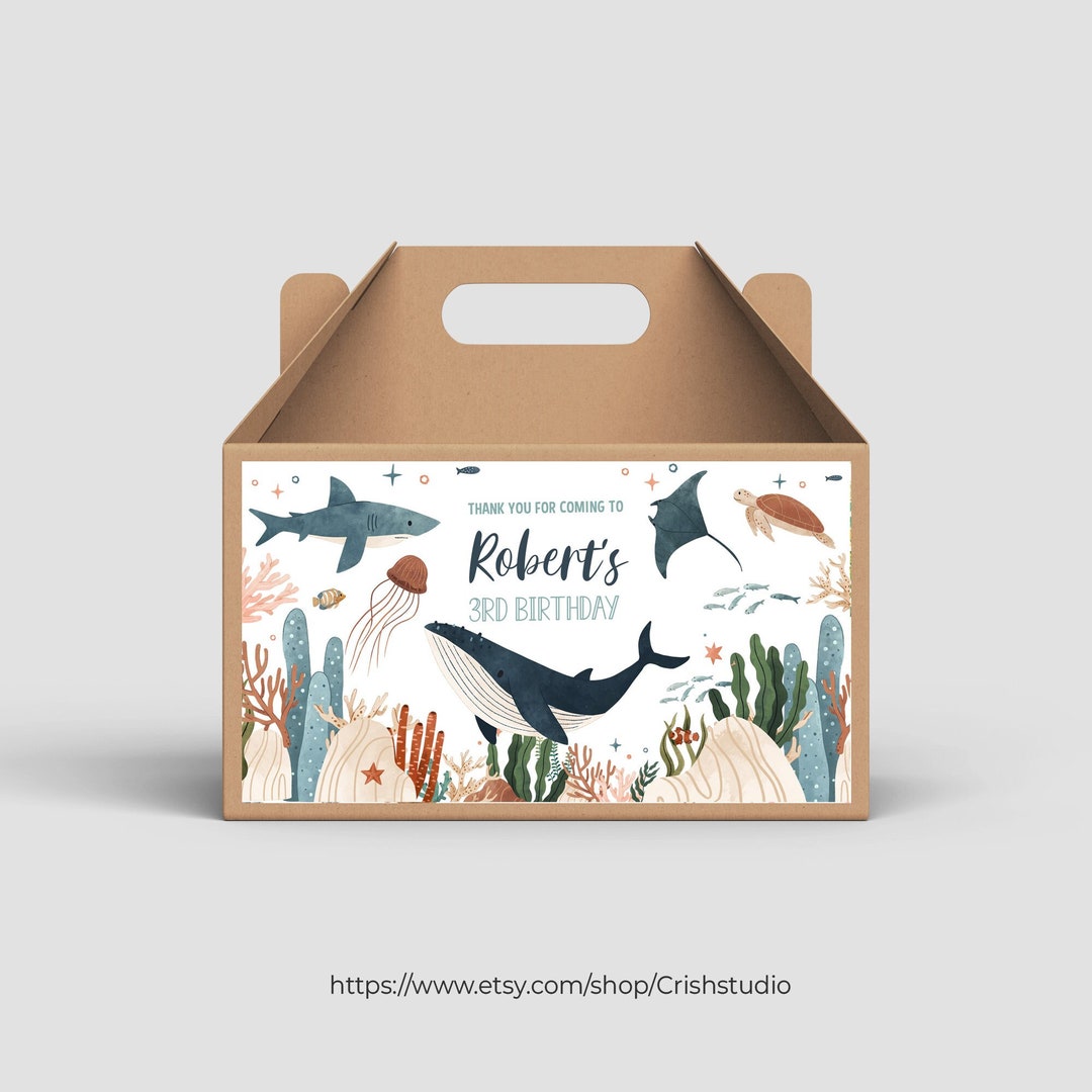 Under the Sea Box Label Editable Ocean Theme Birthday Boy Whale Turtle ...