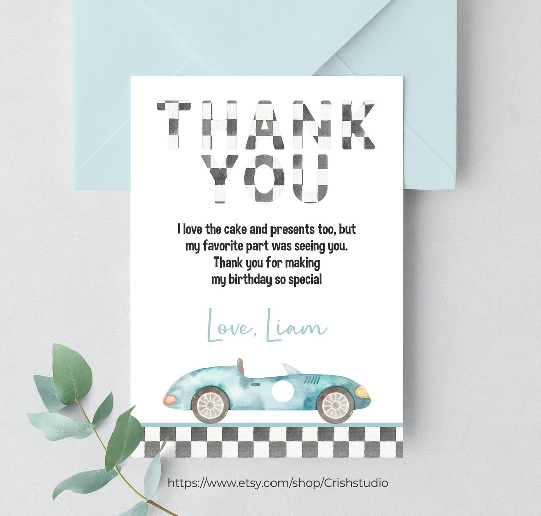 Editable TWO Fast Birthday Thank You Card Racecar 2nd Birthday Note Car ...