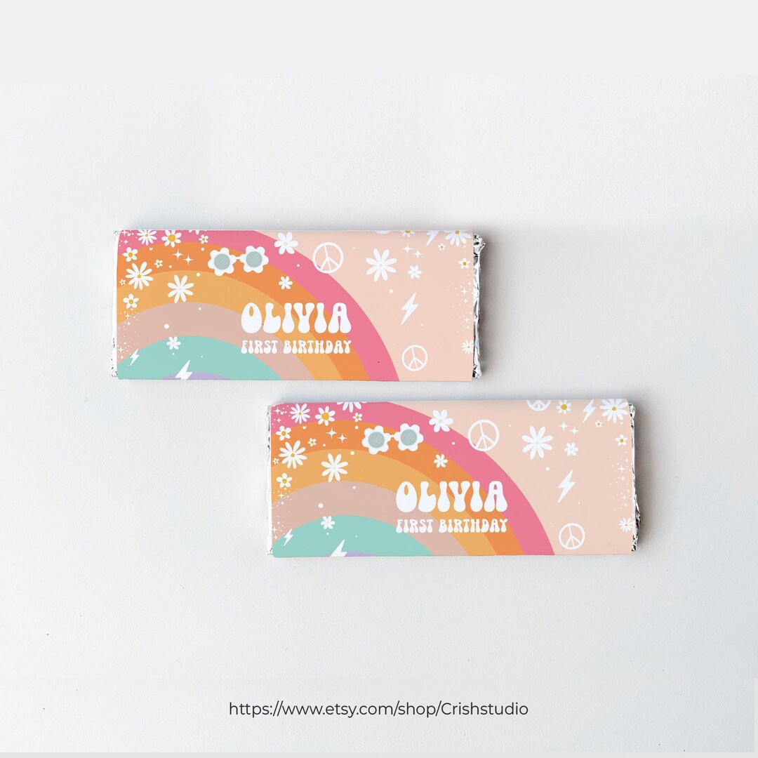 EDITABLE Groovy ONE Candy Bar Wrappers First Birthday Groovy Party ...