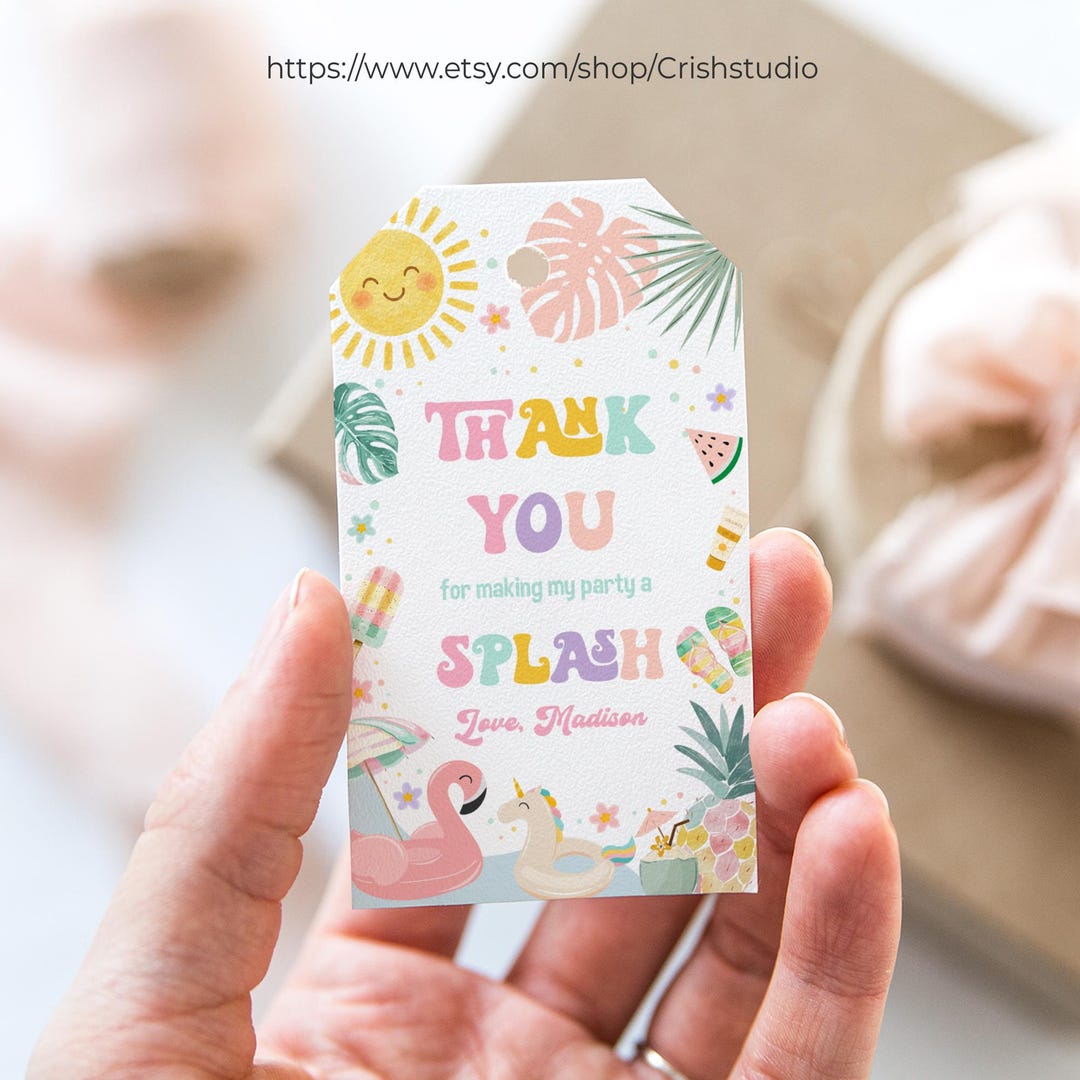Editable One in the Sun Pool Party Favor Tag Birthday Thank You Tags ...