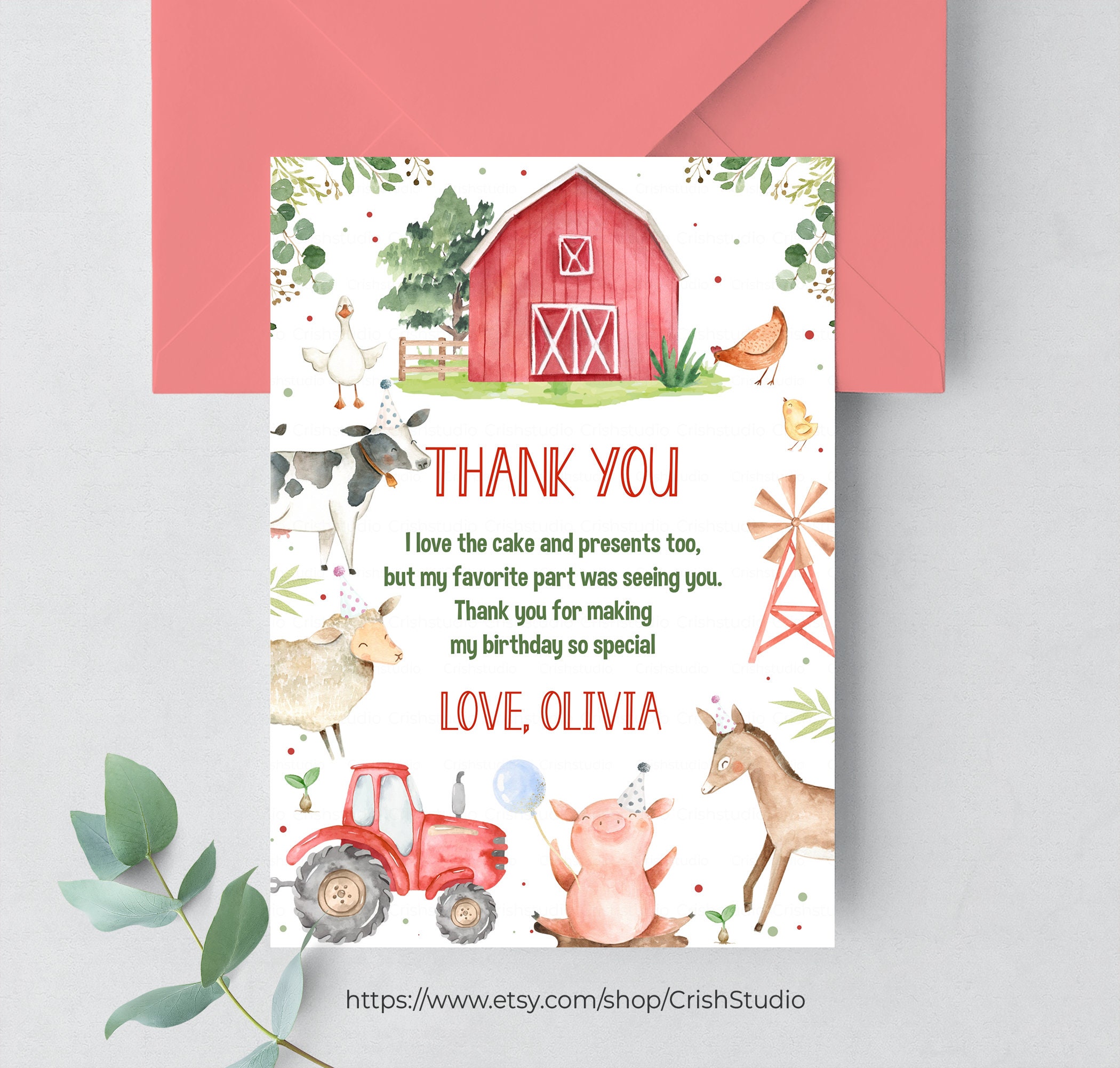 EDITABLE Farm Birthday Thank You Card Party Favors Greeting - Etsy
