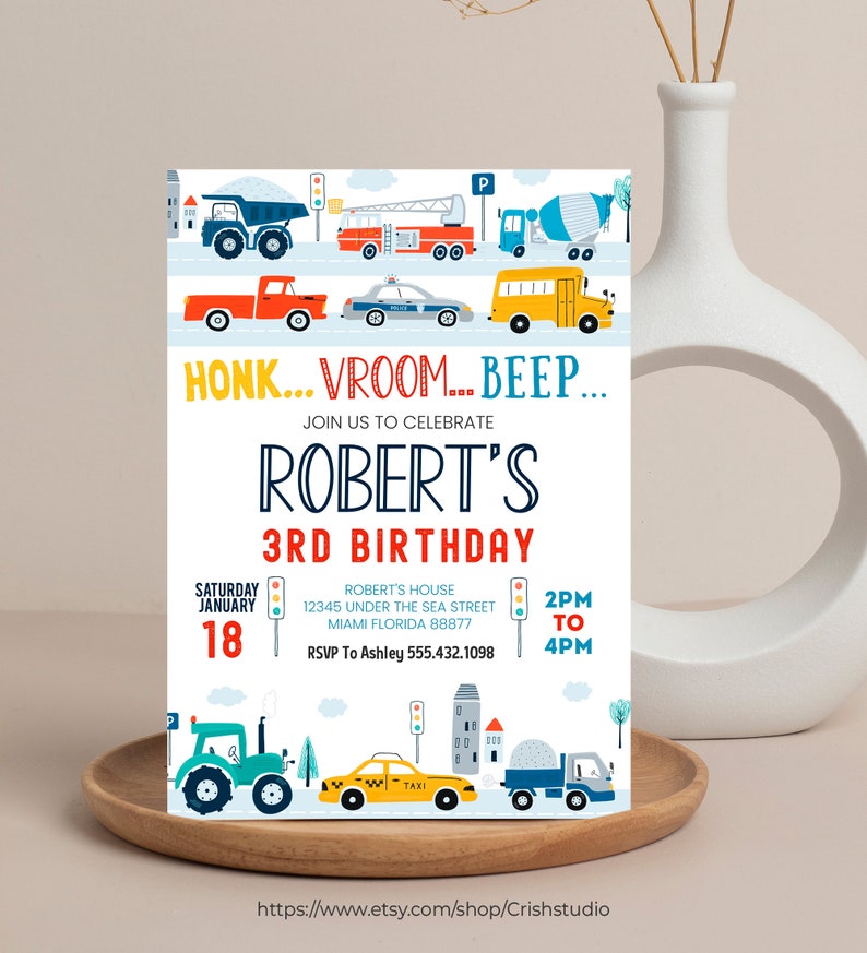 Editable Transportation Birthday Invitation Trucks Cars - Etsy