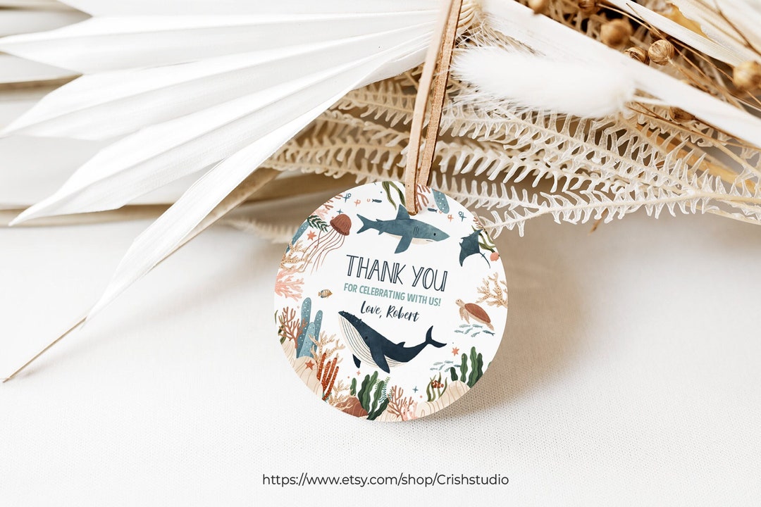 Under the Sea Favor Tag Editable Ocean Theme Birthday Boy Whale Turtle ...