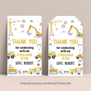 Editable Construction Favor Tags Dump Truck Digger Excavator ...