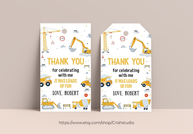Editable Construction Favor Tags Dump Truck Digger Excavator ...