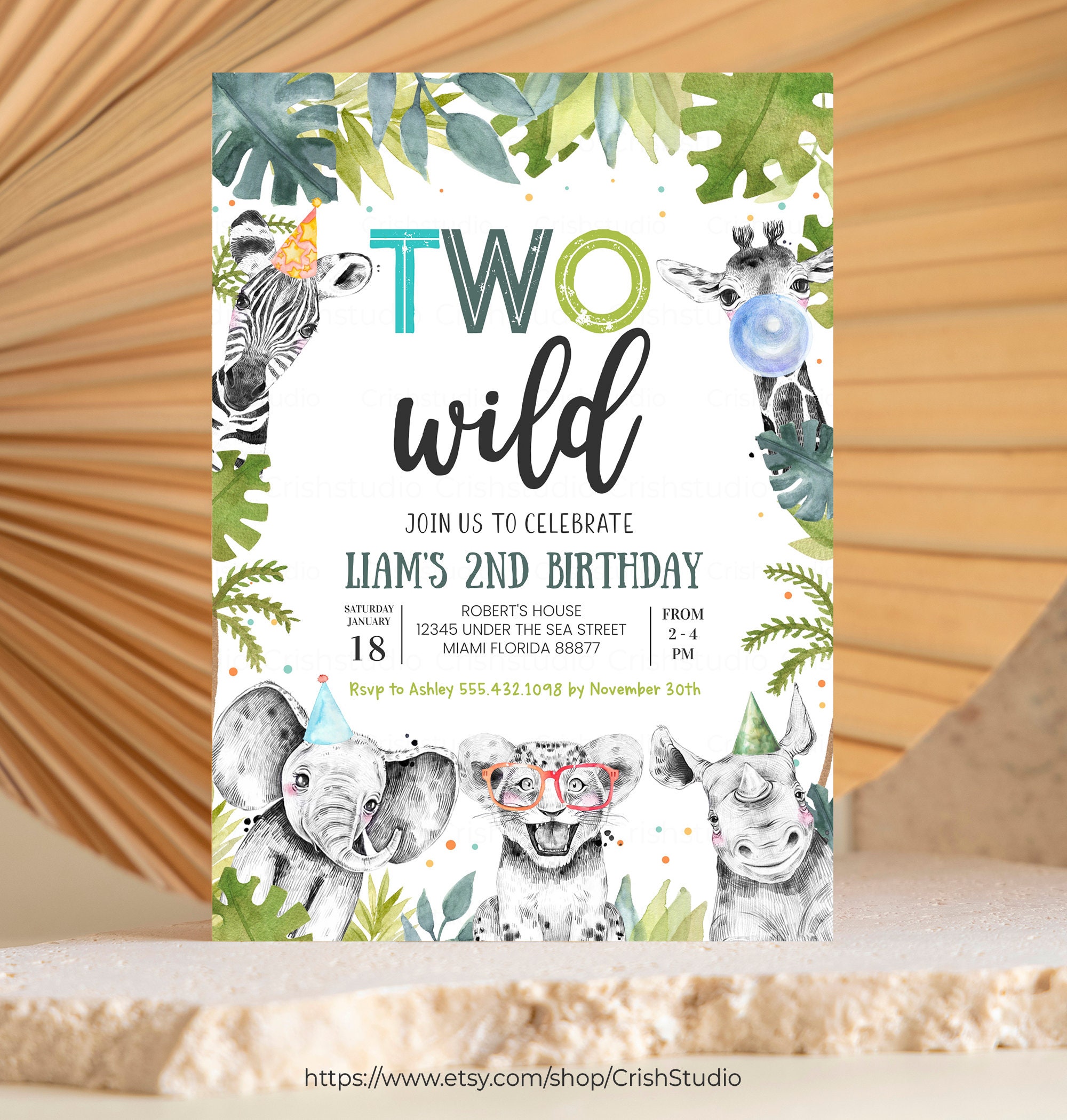 EDITABLE Two Wild Birthday Invitation Two Wild Invitation - Etsy