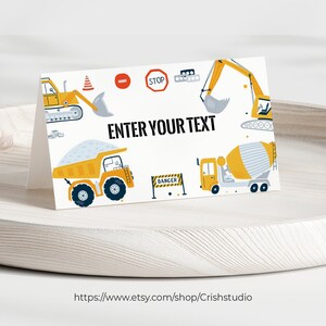 Editable Construction Favor Tags Dump Truck Digger Excavator ...