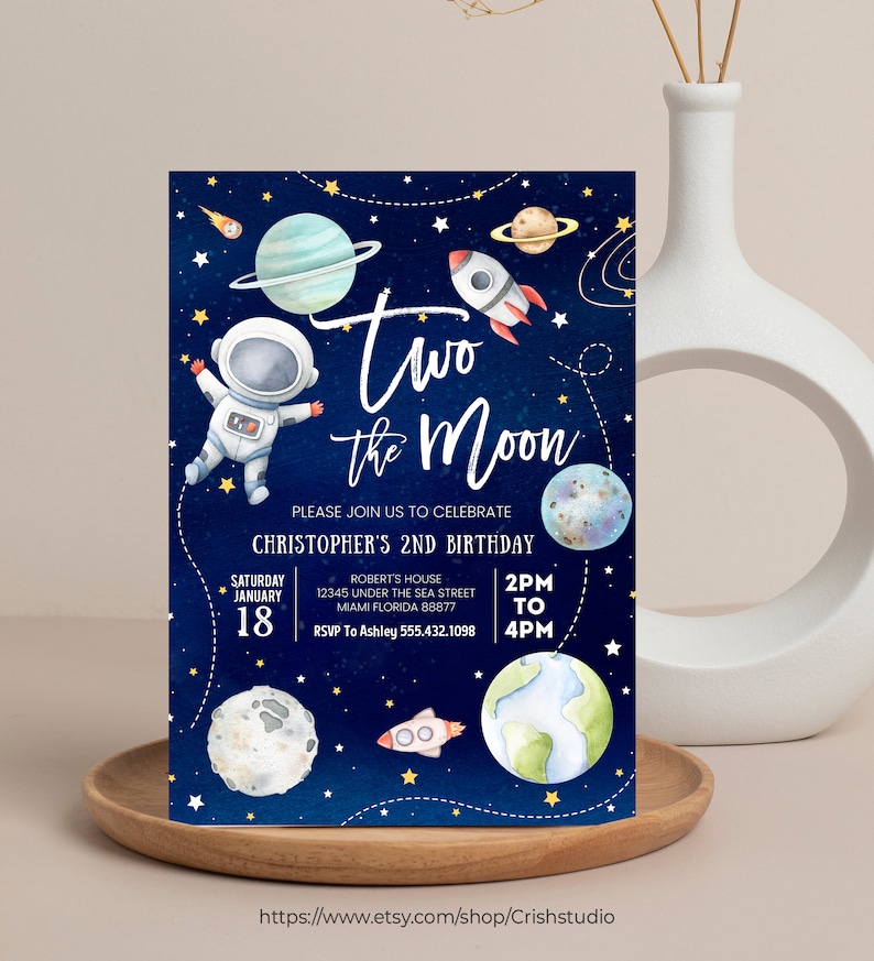 EDITABLE Two the Moon Birthday Invitation Outer Space 2nd - Etsy