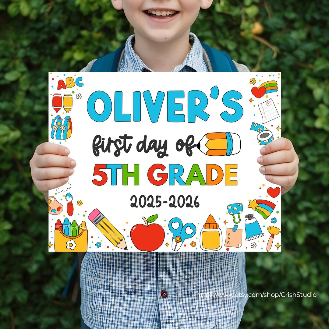 First Day of School Sign First Day of 5th Grade Personalized Back to ...