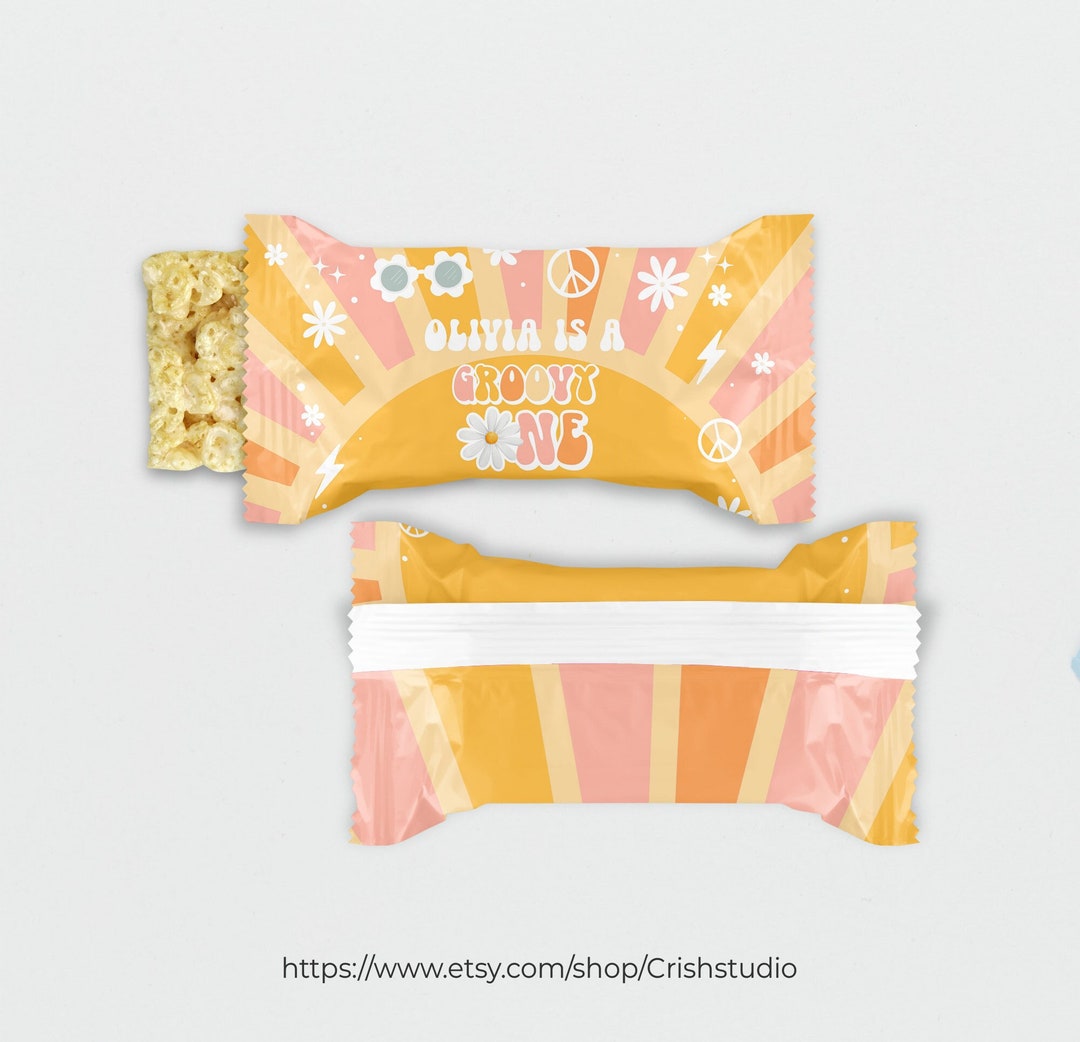 EDITABLE Groovy ONE Rice Treat Wrappers First Birthday Groovy Party ...
