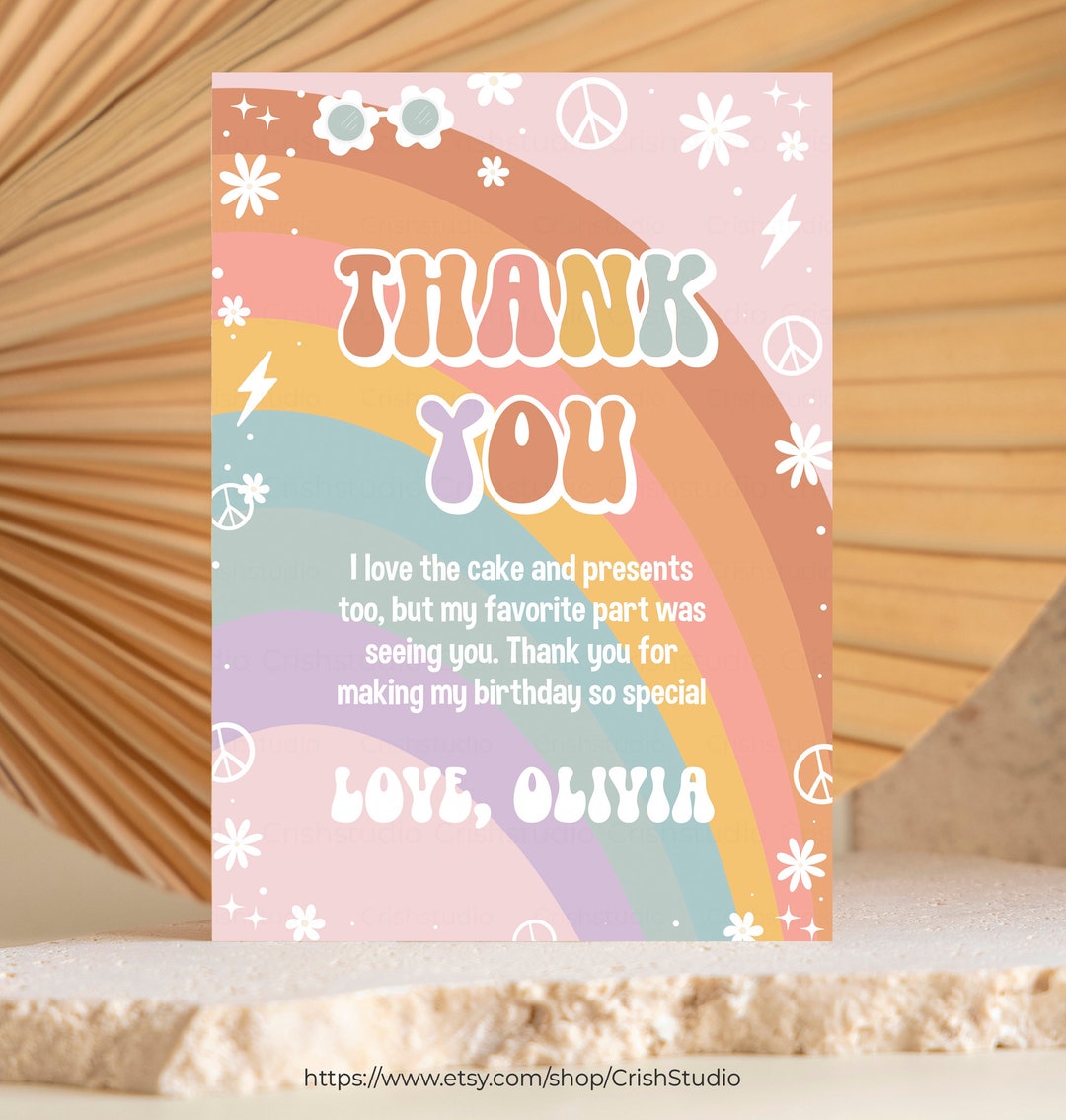 EDITABLE Groovy ONE Thank You Card First Birthday Groovy Party Greeting ...