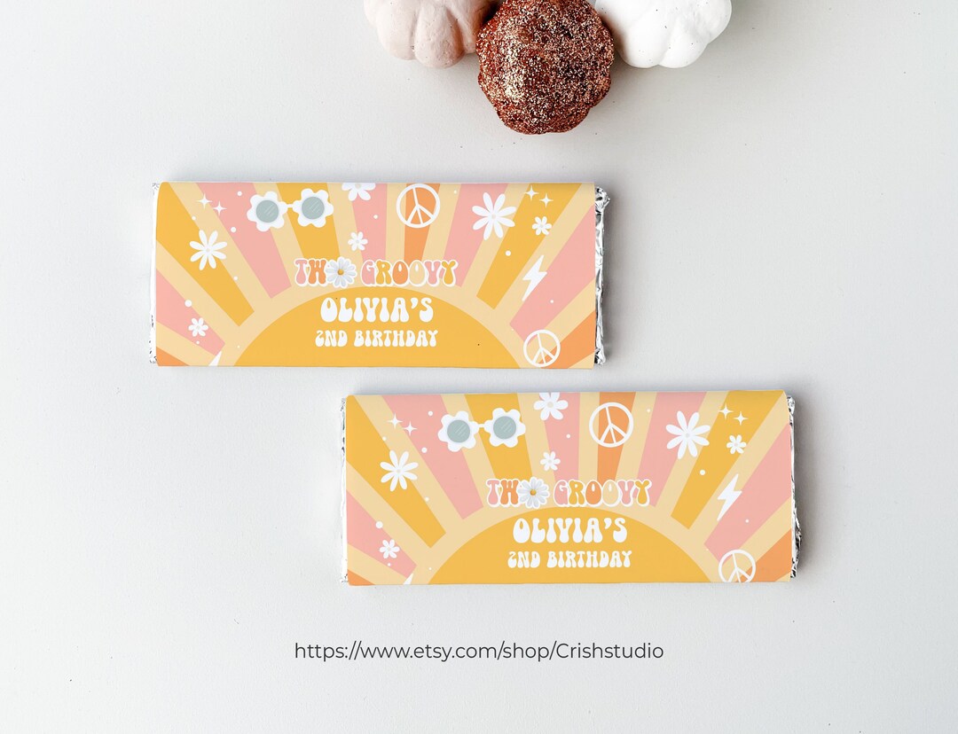 EDITABLE Groovy Candy Bar Wrapper Daisy Chocolate Bar Wrappers Hippie ...