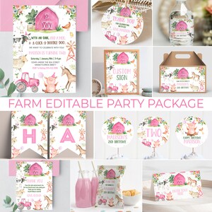 EDITABLE Birthday Favor Tags Farm Birthday Party Farm Party Decor Pink ...