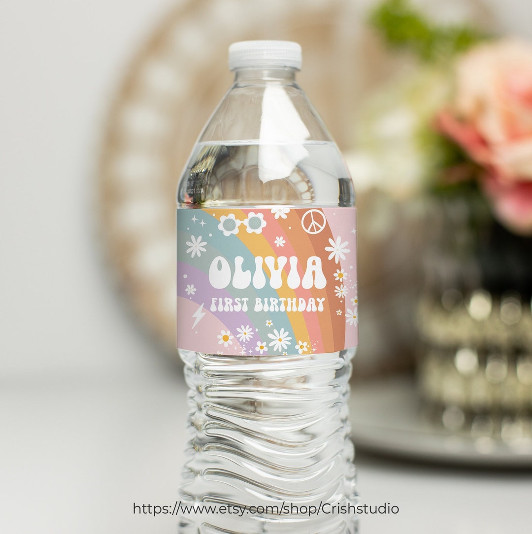 EDITABLE Groovy ONE Water Bottle Labels Custom Water Bottle First ...