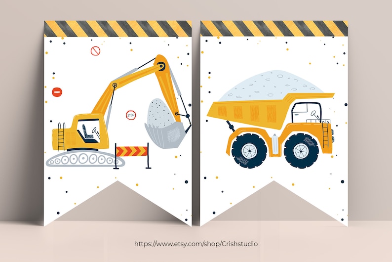 Editable Construction Birthday Banner Dump Truck Digger - Etsy