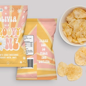 EDITABLE Groovy ONE Chip Bag First Birthday Groovy Party Printable Chip ...
