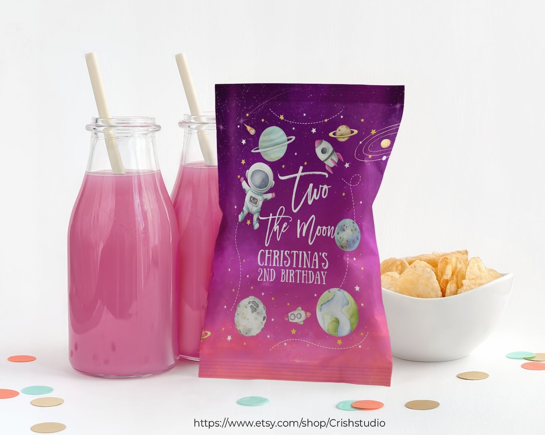 Two the Moon Chip Bag Birthday Girl Editable Two the Moon Birthday ...