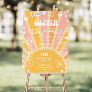 EDITABLE Groovy ONE Welcome Sign First Birthday Groovy Party Birthday ...