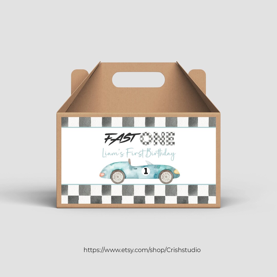 EDITABLE Fast One Gable Box Labels Fast One Birthday Candy Box Race Car ...
