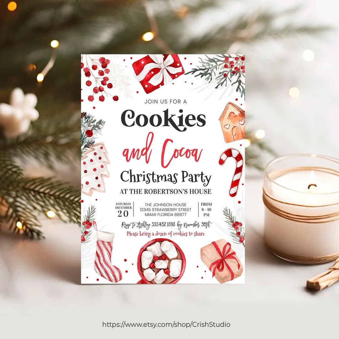 Editable Cookies and Cocoa Invite, Christmas Invitations, Christmas ...